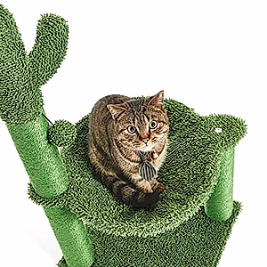 Catinsider 35 Inches Cactus Cat Tree with Hammock and Full Wrapped Sisal Scratching Post for Cats Green Large