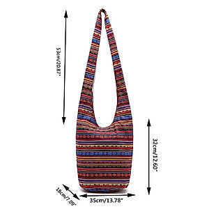 LingTang Women Hippie Shoulder Bags Large Purses Ethnic Tote Handbag Travel Bag (Red)