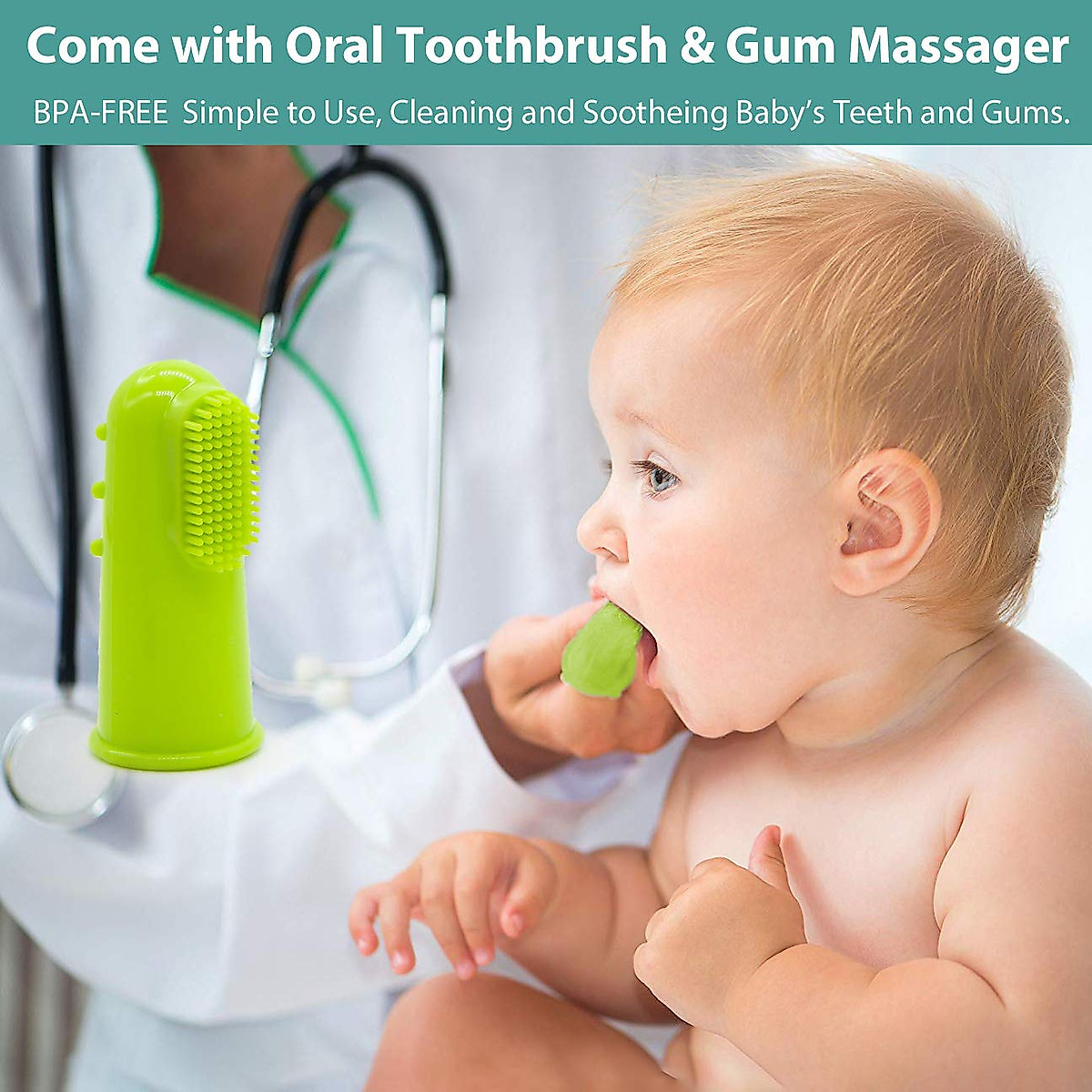 Baby Teething Mitten Panda Teether Mitten with Baby Toothbrush & Massager Teething Glove Mitt Infant Toy(2 Mittens with Toothbrush)