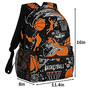 Basketball Backpack for Boys, Sports Basketball Print Backpack, 16 Inches Basketball Bag Waterproof Travel Boys Girls Laptop Backpack