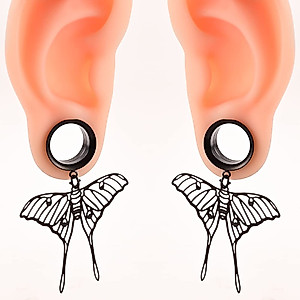 Atomhole 2PCS Butterfly Pendant Ear Plugs Tunnels Hypoallergenic Ear Gauges 316 Stainless Steel Ear Expander Stretcher Earrings Piercing Body Jewelry 2g-1" (6mm-25mm)