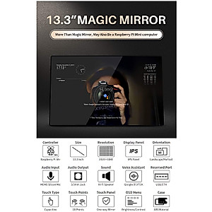 XYGStudy 13.3 inch IPS Display Monitor Capacitive Touch Control Panel Magic Mirror Screen Resolution 1920x1080 Voice Assistant with Raspberry Pi 3 A+ Inside Mini Computer Showing News Weather Time