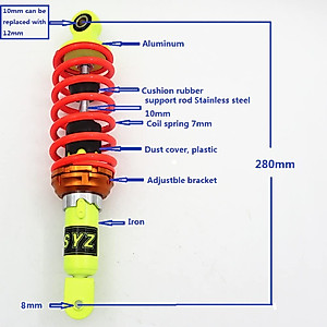 AKSYZ 280mm Motorcycle Rear Suspension Shock Absorber For Honda Navi110 Dio50 Yamaha Bw's50 Aerox50 100 Jog50 Etc 50cc 100cc 125cc Scooter