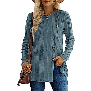 XIEERDUO Long Sleeve Tops Womens Fall Sweaters Tunic Tops To Wear With Leggings Blue XL