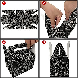24pcs Halloween Favor Boxes Paper Black Spider Web Gift Bags Halloween Treat Boxes for Halloween Kids Birthday Decorations Spider Birthday Party Supplies