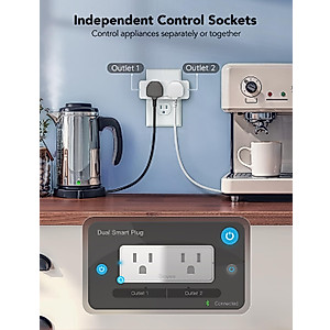Govee Dual Smart Plug 2 Pack, 15A WiFi Bluetooth Outlet, Work with Alexa and Google Assistant, 2-in-1 Compact Design, Govee Home App Control Remotely with No Hub Required, Timer, FCC and ETL Certified