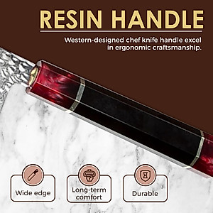 Paul Brown's™ 8 Inch Chef Knife 9Cr18COMOV 67 Layers Damascus Steel Resin Handle Chef Knife with Pine wood Gift box and Leather Sheath