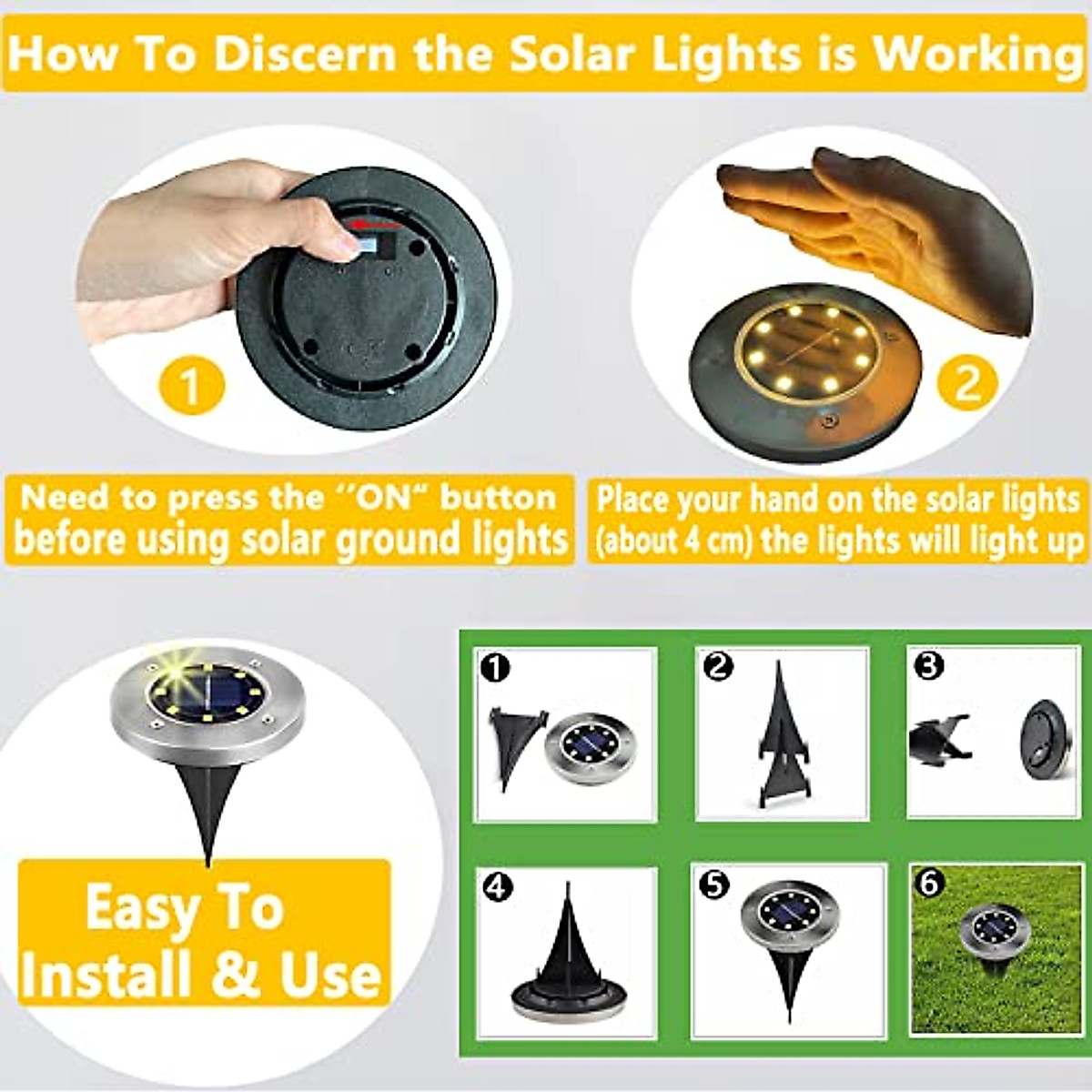 UOMNICUE Solar Ground Lights, 8LED Solar Garden Lights Outdoor Waterproof Bright in-Ground Lights, Solar Pathway Lights for Lawn Patio Yard Landscape Steps Deck Walkway (8 Pack - Warm Light)