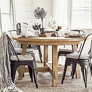 Barnett Home Decor Ticking Stripe Black - 14" Industrial Chair Cushion with Ties - Fits Most tolix Style Metal Chairs - Made in USA - Reversible - Machine Washable