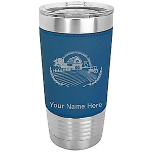LaserGram 20oz Vacuum Insulated Tumbler Mug, Farm, Personalized Engraving Included (Faux Leather, Blue)