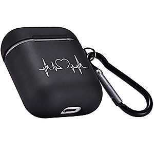 JOYLAND Black Case Cover for AirPod 1&2 w/Keychain Ring+Storage Bag, Love Heartbeat Line Case Wireless Earphone Case Smooth Anti-dust Silicone Protective Soft Skin Cute Case for AirPods 1 & 2