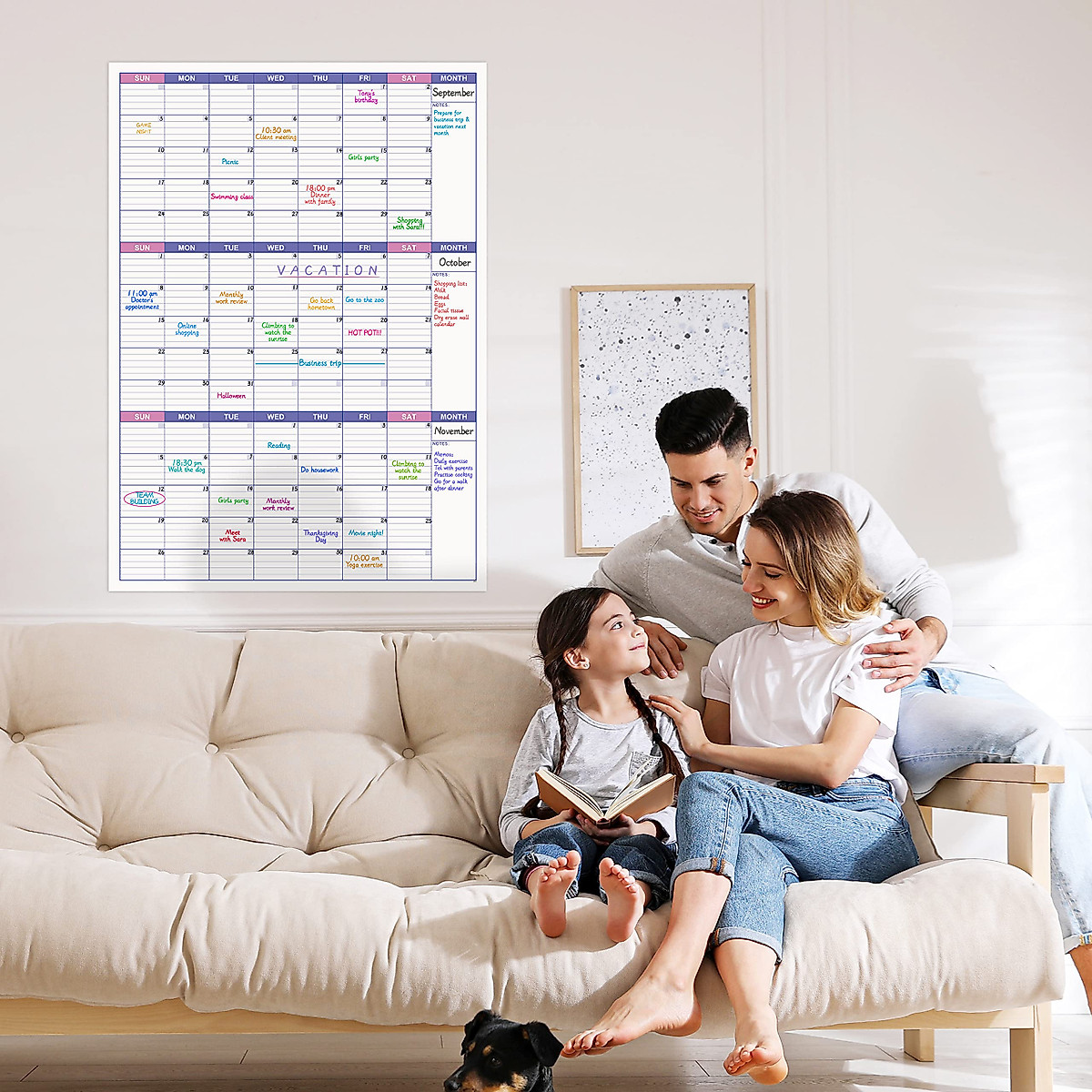 Large Dry Erase Calendar for Wall - 3 Month Vertical Wall Calendar, Blank Reusable Monthly Quarterly Calendar Planner Undated, 27.8" x 41" Whiteboard Calendar, Laminated Organizer for Home, Office