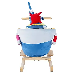 Happy Trails Boat Rocker Toy-Kids Ride On Soft Fabric Covered Wooden Rocking Ship-Neutral Design for Any Nursery-Fun for Toddler Boys and Girls