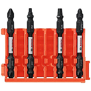 BOSCH CCSDEV2504 4-Piece Assorted Set 2-1/2 In. Impact Tough Phillips, Square, and Torx Double-Ended Bits with Clip for Custom Case System