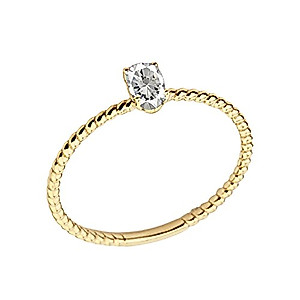 Dainty 10k Yellow Gold Stackable Oval-Shaped CZ Rope Engagement/Promise Ring