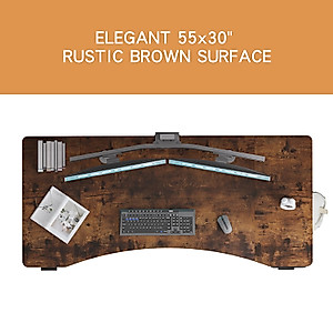 Radlove Electric Height Adjustable Standing Desk, 55'' x 30'' Stand Up Desk Workstation, Splice Board Home Office Computer Standing Table Height Adjustable Computer Desk Rustic Brown Top+Black Frame