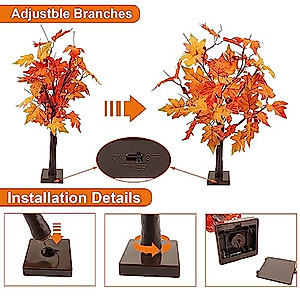 HUAESIN 2 Pack 24'' Prelit Lighted Maple Tree Thanksgiving Decor Fall Tree 48 LEDs Battery Operated Lighted Pumpkins Artificial Autumn Fall Tabletop Tree for Halloween Fall Harvest Home Indoor Decor