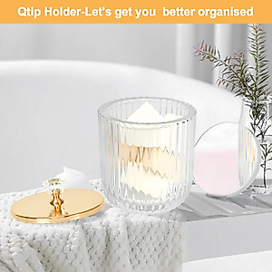 Jenseits 2PCS Qtip Holder Bathroom Set, Clear Glass Apothecary Jars with Lid and Cotton Ball Round Pad Holders for Bathroom Vanity Storage and Organization, Farmhouse Bathroom/Home Decor