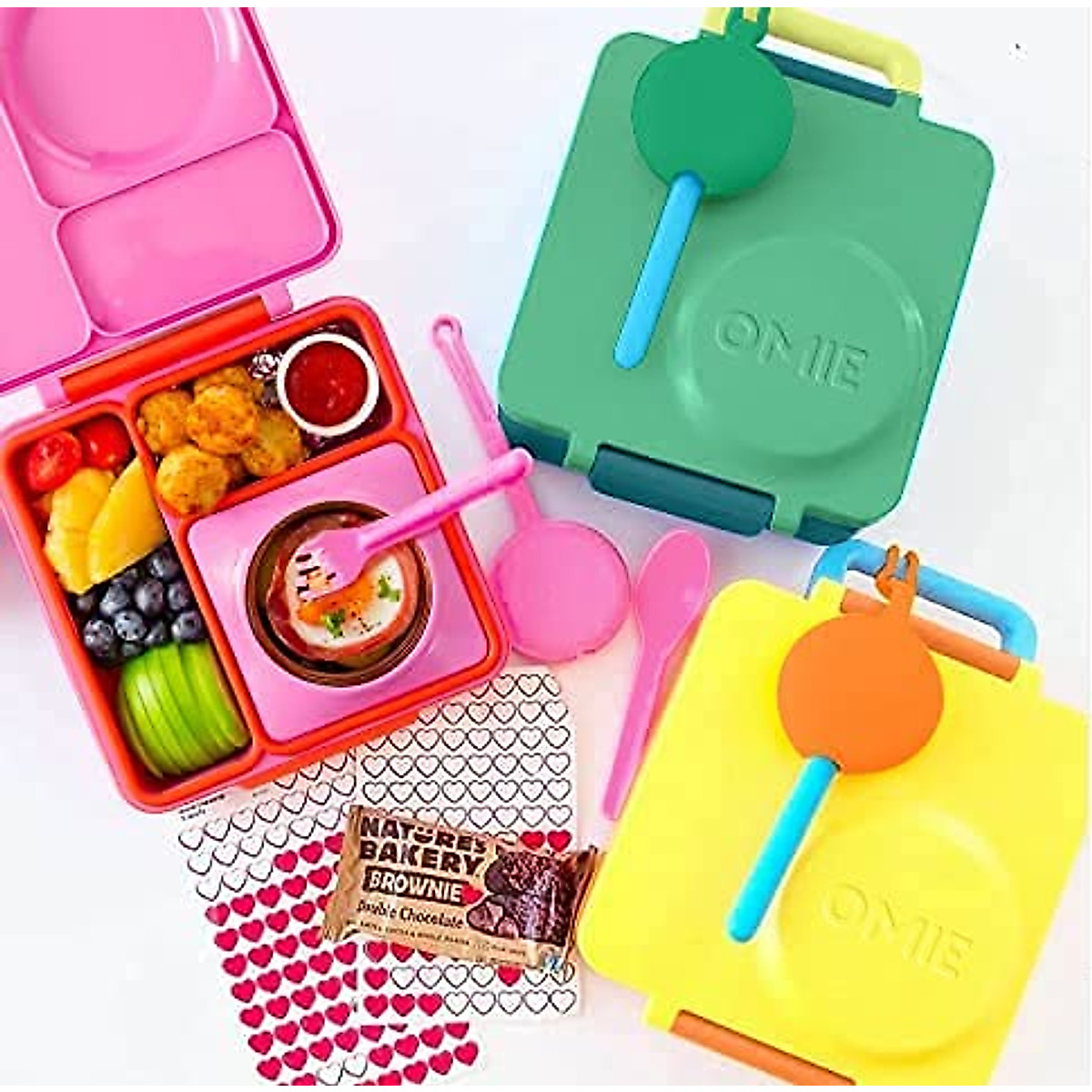 OmieBox Bento Box for Kids Insulated Bento Lunch Box with Leak Proof Thermos Food Jar, 3 Compartments + Sunrise Utensil Set with Case