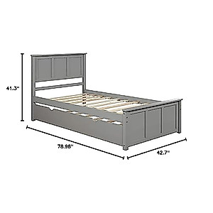 GLORHOME Twin Platform Bed Wood Day Bed Frame with Trundle and Headboard,Living Room/Bedroom Furniture for Kids Teens Adults, Grey