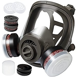 XINBTK Reusable Full Face Respirator Mask - with P-A-1 Organic Vapor Cartridge, Gas Mask with 10 PCS Particulate Filter Cottons, Widely Used in Organic Gas, Paint Spary, Chemical, Woodworking