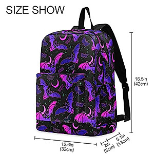 MNSRUU Student Backpack for School Purple Bat Gothic Laptop Backpack Aesthetic Girls Boys School Bookbags Casual Daypack Backpack Fits 15.6 Inch Laptop