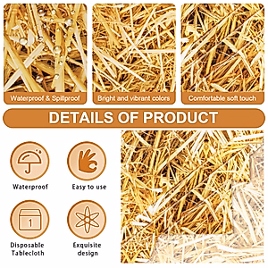 PHOGARY Straw Tablecloth for Cowboy Party Decorations, 3 Pack Fake Hay Table Cover for Farm Birthday Decorations Plastic Country Party Tablecloths, Farm Table Cloth for Tractor/Westtern Baby Shower