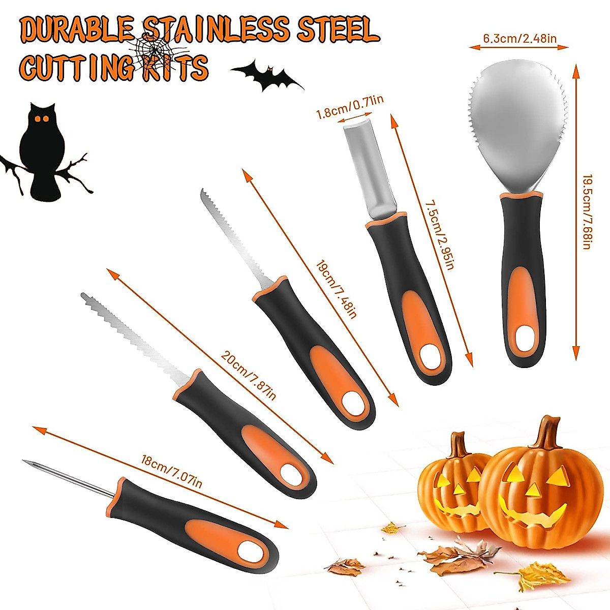 Samyoung Pumpkin Carving Kit Tools, 13 Piece Heavy Duty Stainless Steel Pumpkin Carving Set with Light Strips, Pumpkin Cutting Supplies Tools Kit with Carrying Case