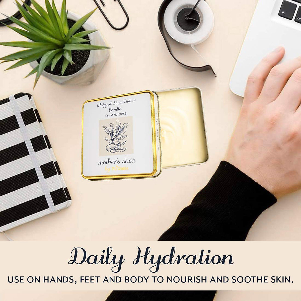 Mother's Shea Whipped Shea Butter (Vanilla, 6 Oz Tin) 100% Pure Raw Unrefined African Shea - Organic, Sustainably-Sourced Ingredients - Natural Skin & Hair Care