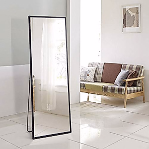 ZJIAH Full Length Mirror with Stand, 59" x 19.7" Rectangle Full Body Mirror Floor Mirror, Free Standing Dressing Mirror, Hanging/Wall-Mounted Mirror for Bedroom Living Room Locker Room, Black