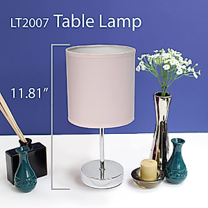 Simple Designs LT2007-BPK Chrome Mini Basic Table Lamp with Fabric Shade, Blush Pink