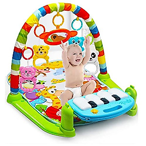 JODIYAAH Baby Gym 3-in-1 Activity Play Mat, Kick and Play Piano Gym with 5 Infant Learning Sensory Baby Toys, Musical Boy & Girl Gifts for Newborn Baby 0+ Months, Baby Play Gym Activity Mat