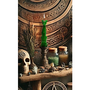 Green Lucky Cat Candle - Ancient Egyptian Goddess Symbol for Good Luck, Attraction, 9 Lives Blessing, Spiritual Ritual & Manifestation for Humans