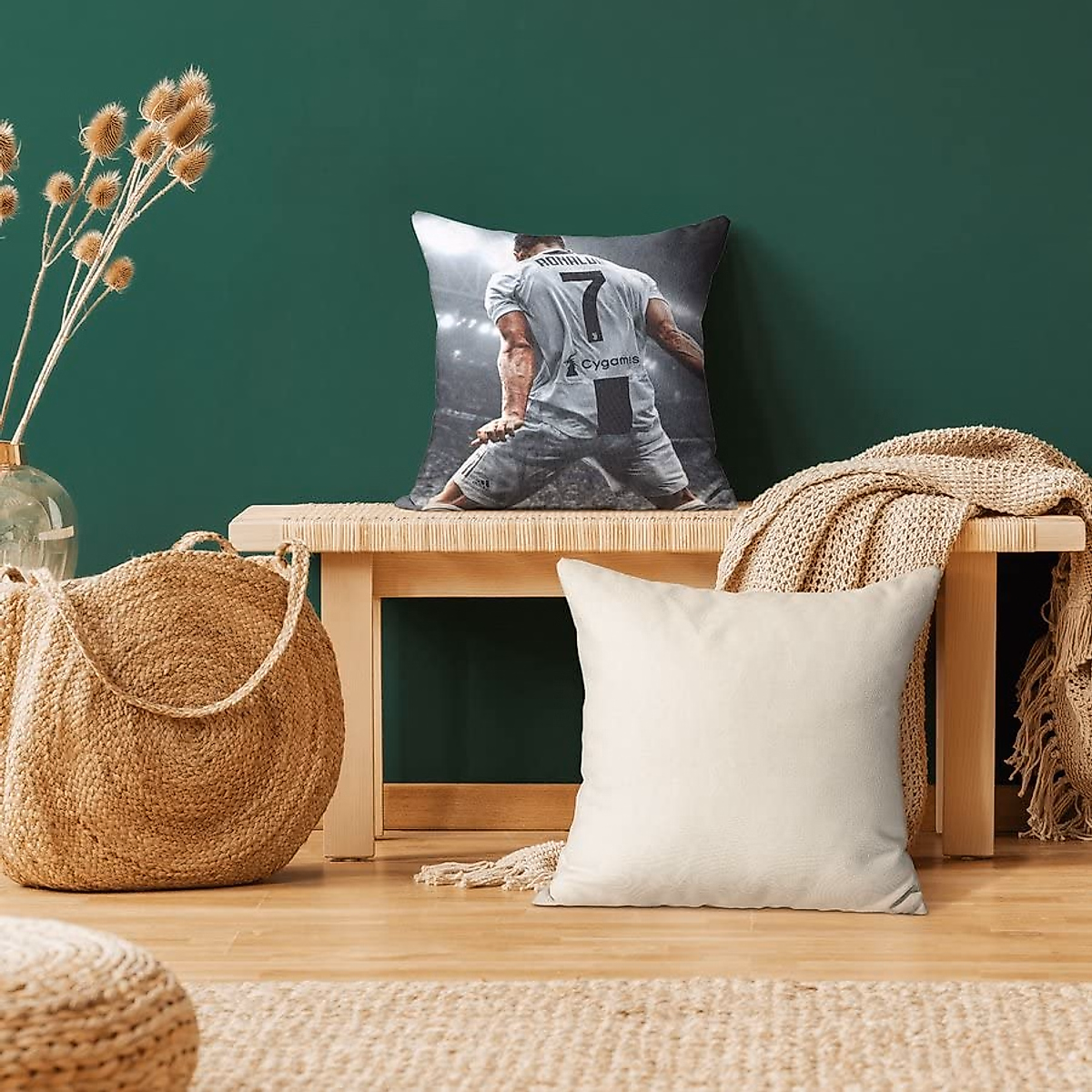 Football Stars Cristiano-Ronaldo-CR7-Throw covers 18x18 inches, Cristiano-Ronaldo-CR7-Pillow Cushion Cases, Modern Decorative Square Pillowcases for Sofa Couch Bedroom Living Room Car (Pack of 1)