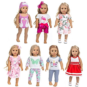 ZQDOLL American 18 inch Doll Clothes and Accessories,7 Outfits , Fits 18 inch Dolls, Birthday Gifts