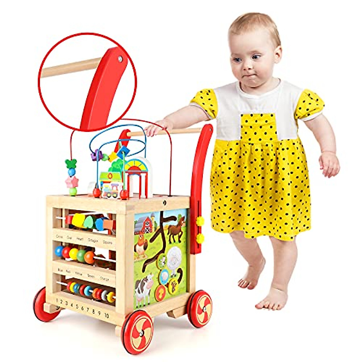 Gemileo Wooden Activity Cube Baby Push Walker for Kids Baby One 1, 2 Year Old Boy Gifts Toys Developmental Toddler Educational Learning Boy Toys 12-18 Months Bead Maze, First Birthday Gifts