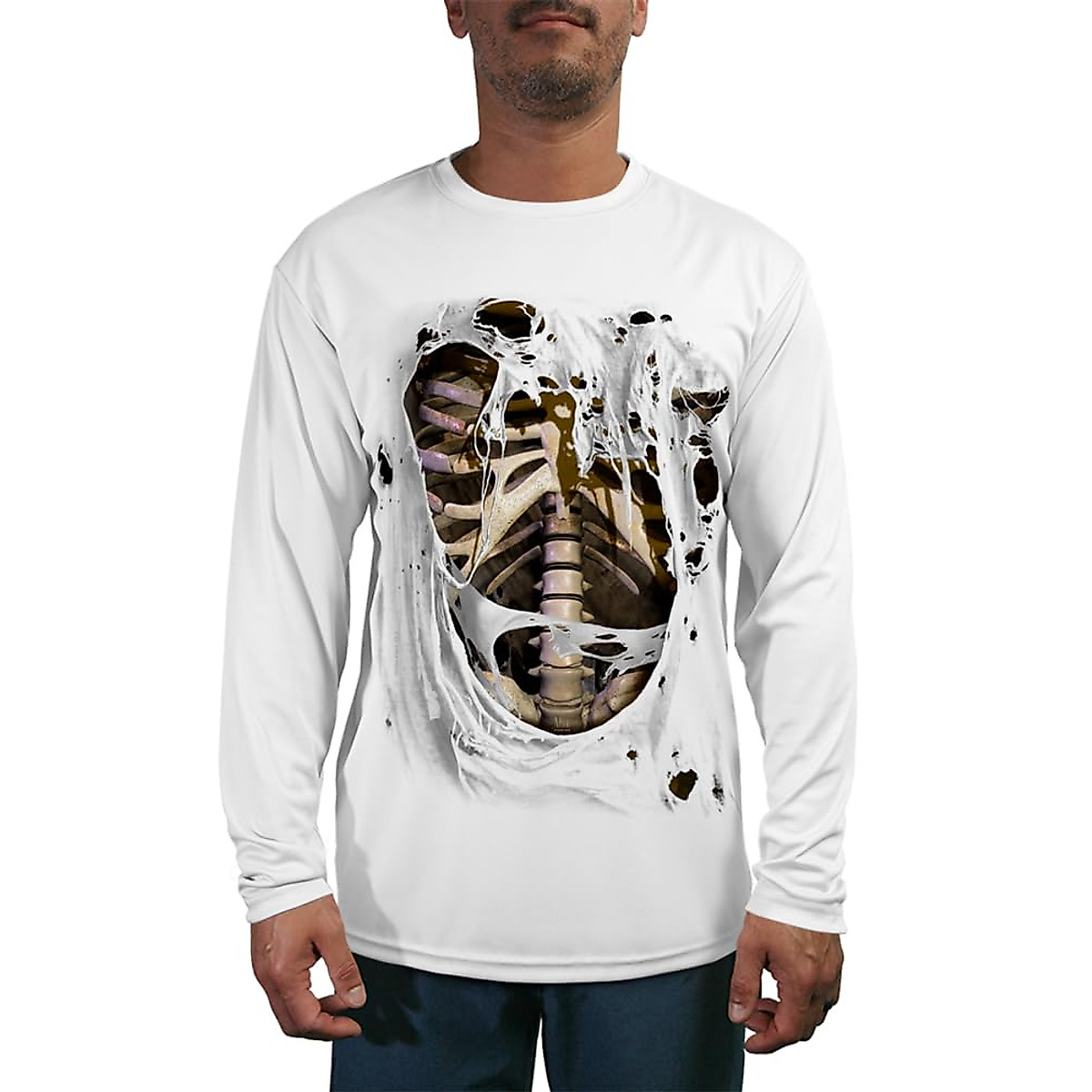 Rattlin Jack Men's Long Sleeve Fishing Shirt UVprotection Skeleton Bone XL White