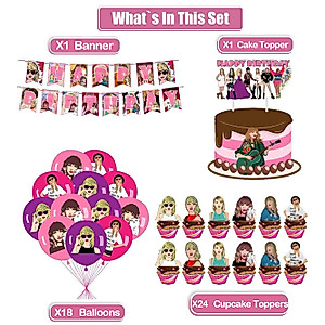 Celebrate Birthday Party Taylor Swift Style - Party Decorations Including Banner, Balloons, Cake Topper, and Cupcake Toppers