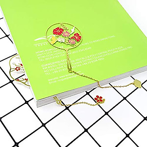 yueton Metal Hollow Bookmarks Plum Blossom Bookmarkers Rose Gold Plated Brass Page Marker with Metal Pendant for Book Lovers 2Pcs