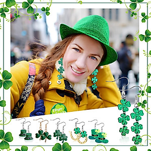 Henoyso 6 Pairs St. Patrick's Day Earrings Acrylic Stud Clover Dangling Earrings Irish Shamrock Dangle Earrings for Women (Clover)