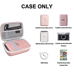Canboc Hard Case for Fujifilm Instax Mini Link 2/ Instax Mini Link Smartphone Printer/Fujifilm Instax Mini EVO Instant Camera, Mesh Pocket fit Instax Mini Instant Film and Cable, Rose Gold