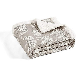 Lush Decor Elephant Parade Throw Fuzzy Reversible Sherpa Blanket, 60” x 50”, Gray