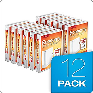 Cardinal Economy 3-Ring Binders, 1", Round Rings, Holds 225 Sheets, ClearVue Presentation View, Non-Stick, White, Carton of 12 (90621)
