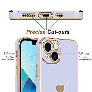 Teageo for iPhone 13 Mini Case for Women Girl Cute Love-Heart Luxury Bling Plating Soft Back Cover Raised Full Camera Protection Bumper Silicone Shockproof Phone Case for iPhone 13 Mini, Purple