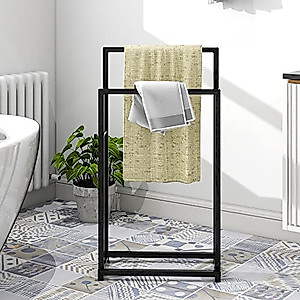 HAHRIR Black Metal 2-Tiers Stainless Steel Towel Racks ,Freestanding Towel Holder for Bathroom Accessories Organizer，for Bath Storage & Hand Towels&Washcloths& Blanket Rack