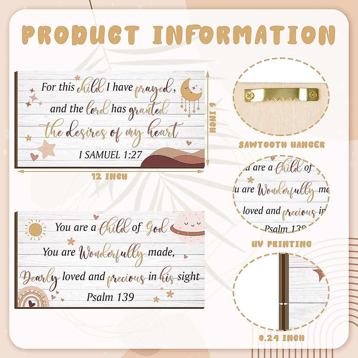 2 Pcs Wood Nursery Wall Decor for Girls Boys Baby Girl Room Decor for Nursery Christian Nursery Wall Art This Child I Have Prayed Bible Quote Wall Hanging Sign for Kids Home 12 x 6 Inch (Cute)