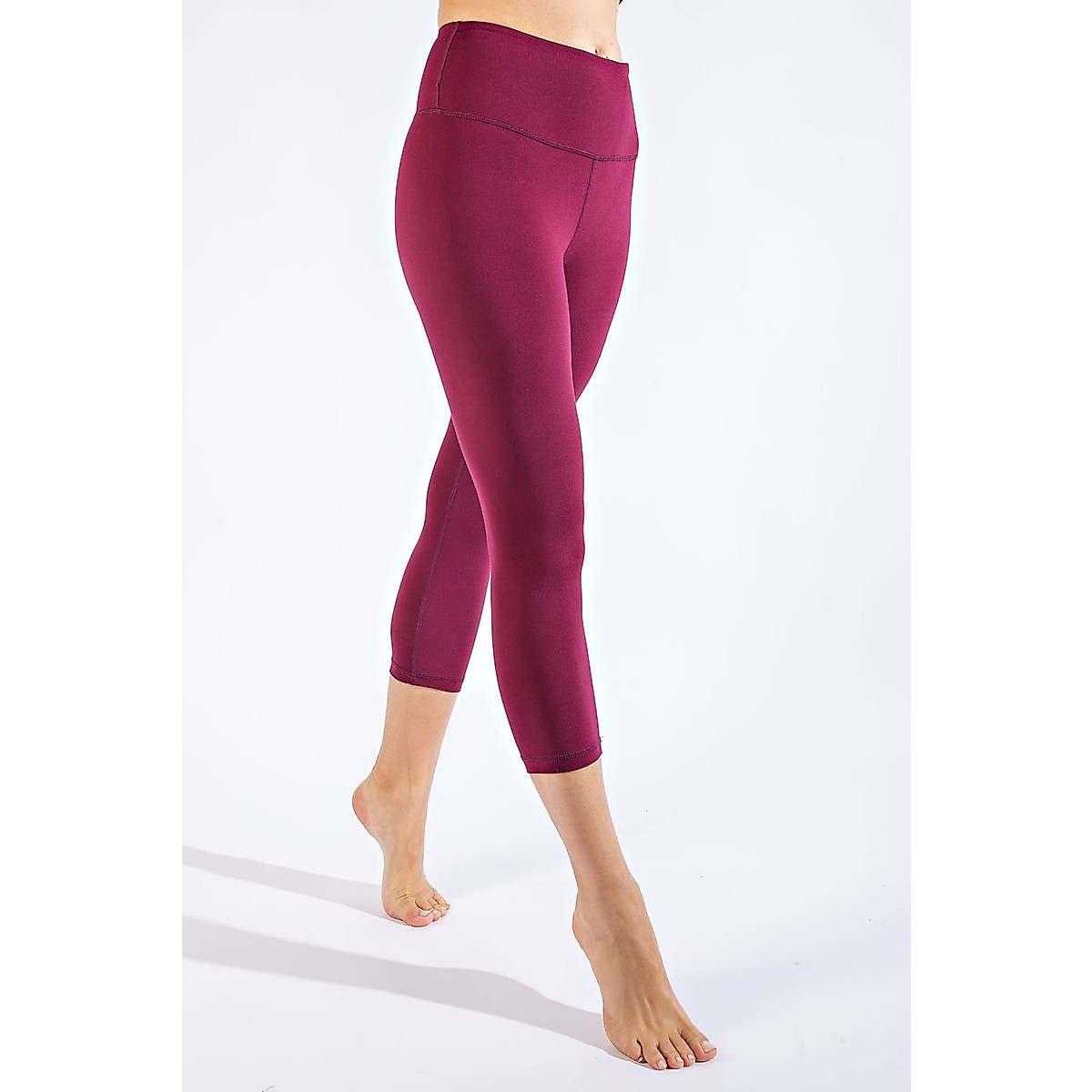 Hype Up Women's High Waisted Buttery Super Soft Capri Length Activewear Legging (S-3X) Burgundy