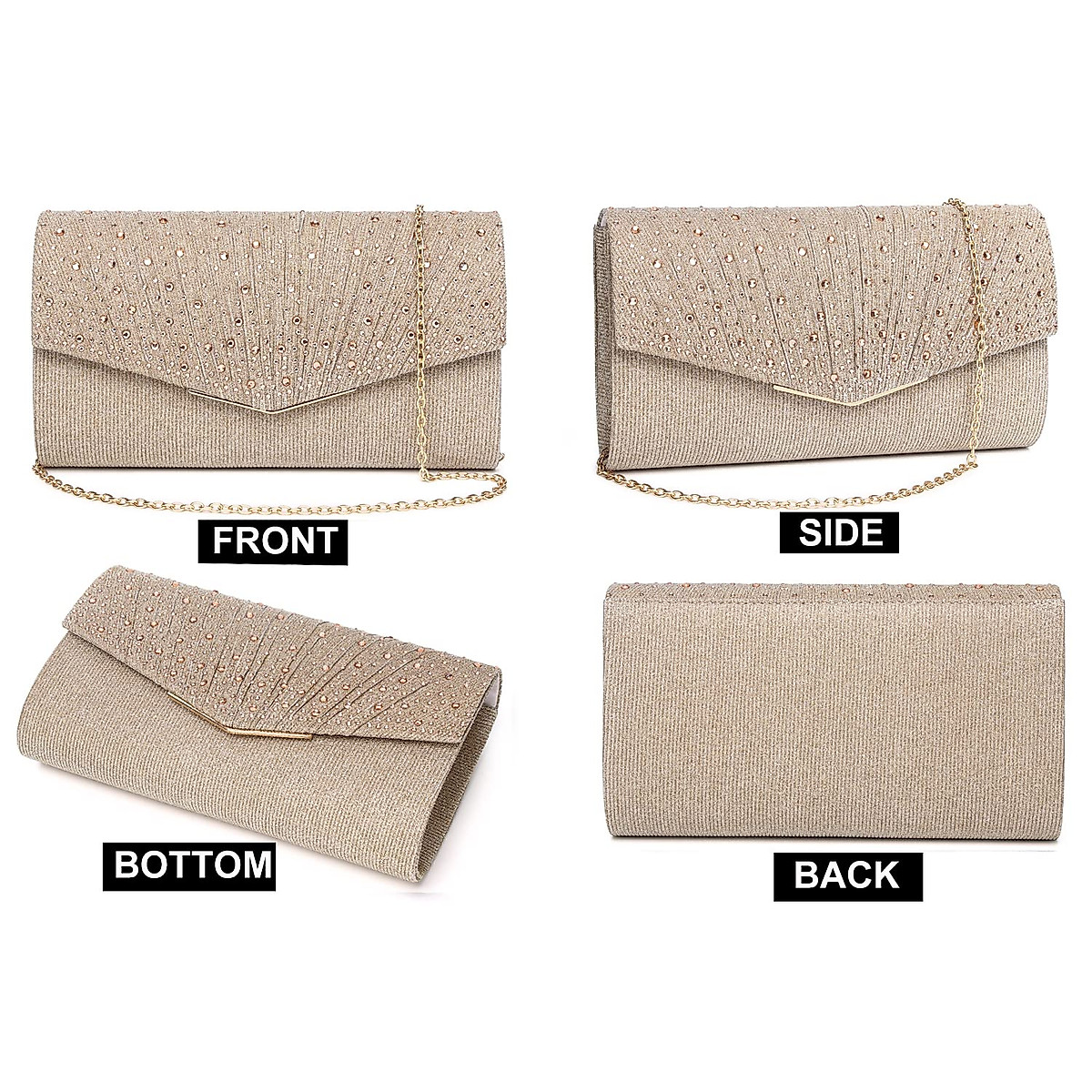 MUDUO Rhinestone Clutch Purses for Women Purses and Handbags Formal Wedding Party Prom Purse Money Bags (Champagne-G)…