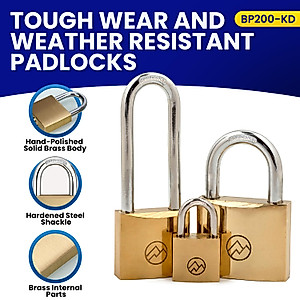Mountain Series (BP200-KD) Solid Brass Padlocks, 2" Wide Keyed Different