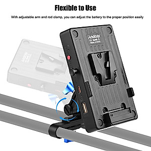dsfen V Mount Battery Plate V Lock Battery Adapter Plate 65W PD Fast Charging with 15mm Rod Clamp Adjustable Arm 8V/12V/15V DC Outputs Output Accessories Replacement for Sony DSLR Camera
